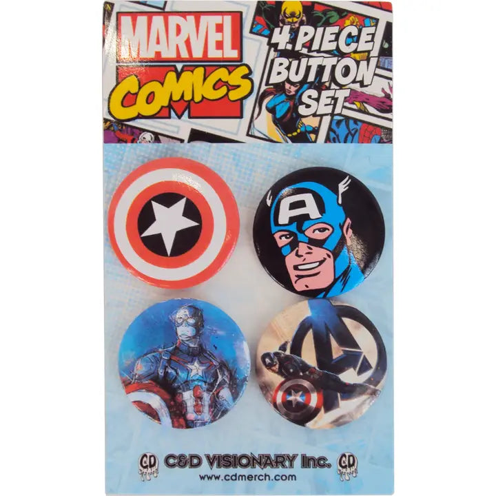 Set of 4 Captain America Button Pins