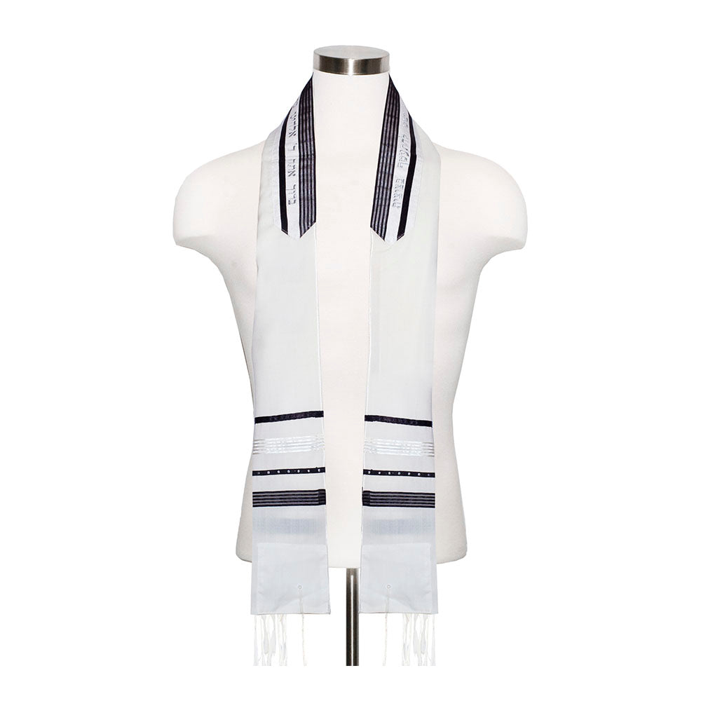 Black and White Striped Wool Tallit Set
